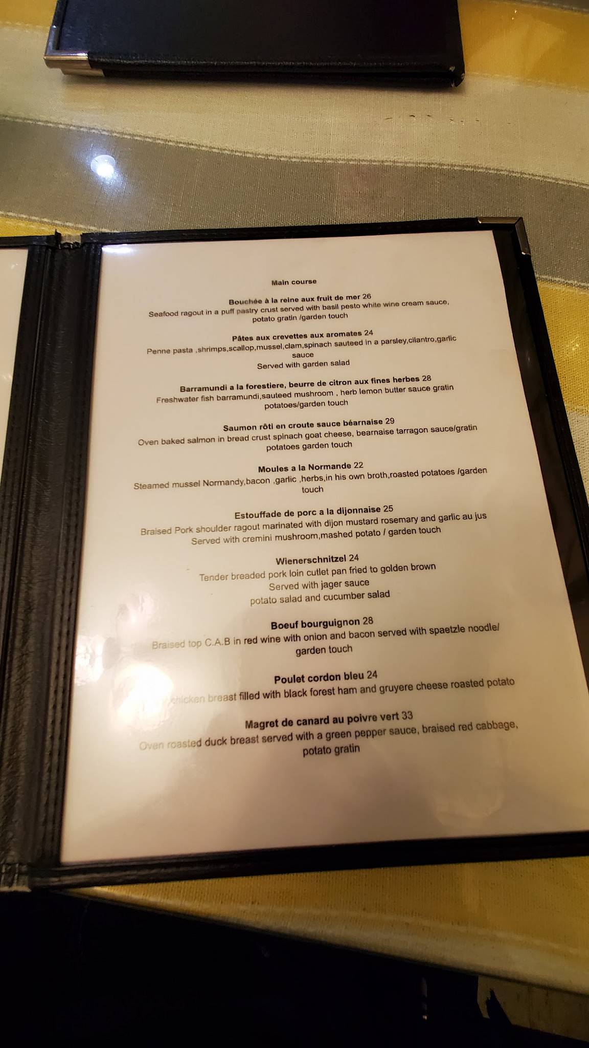 Menu at Citron European Bistro restaurant, Tacoma