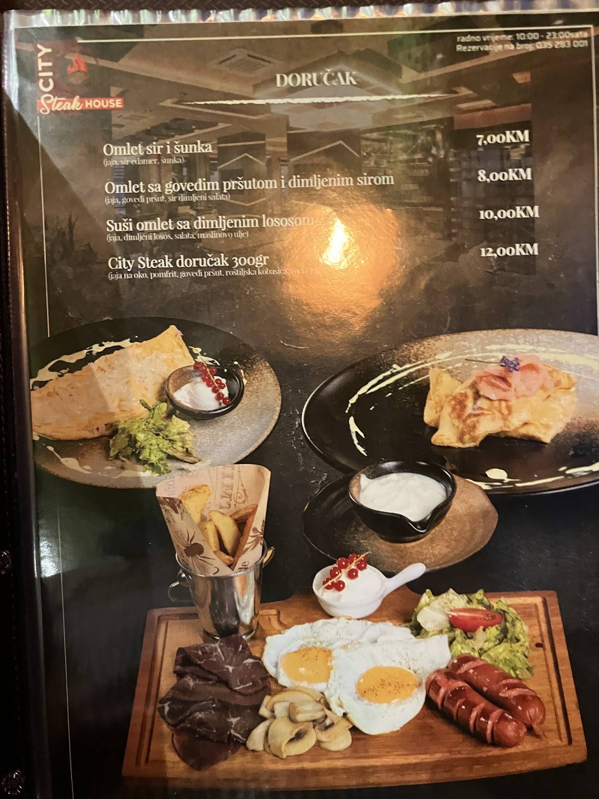 Menu at City STEAK House restaurant, Tuzla