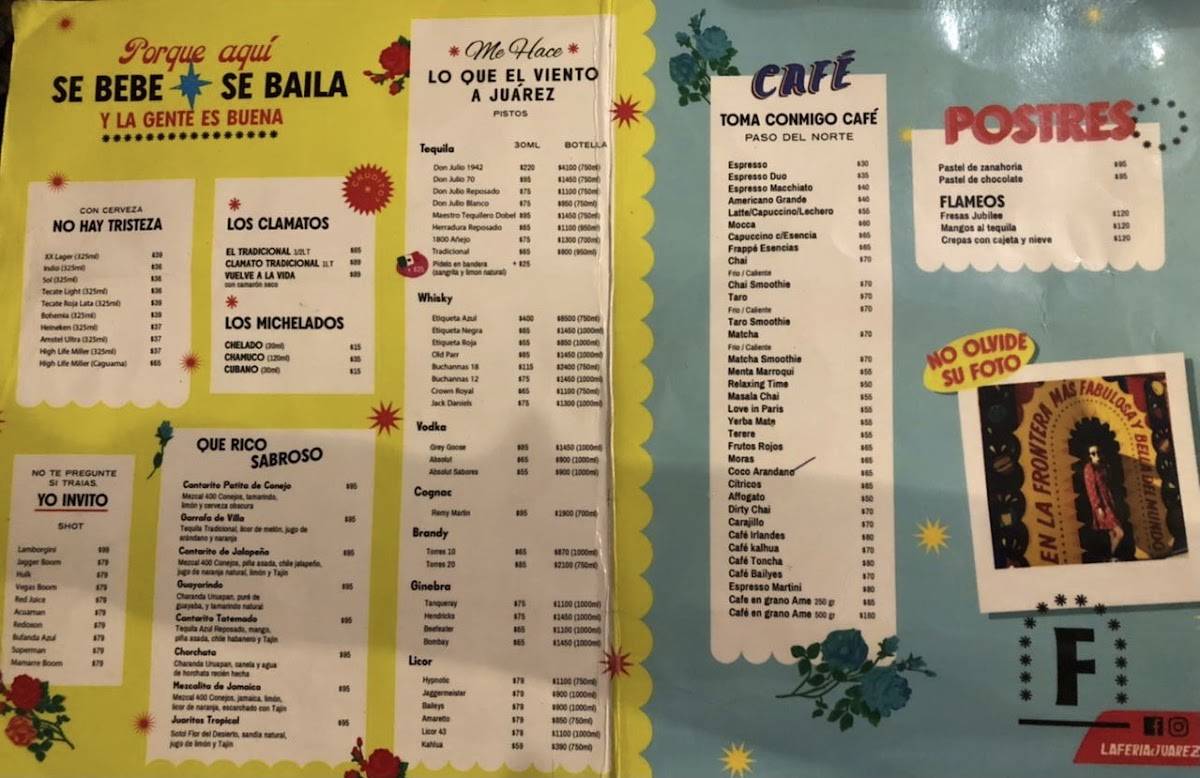 Menu at La Feria Centro restaurant, Ciudad Juarez, Av. Benito Juárez 725
