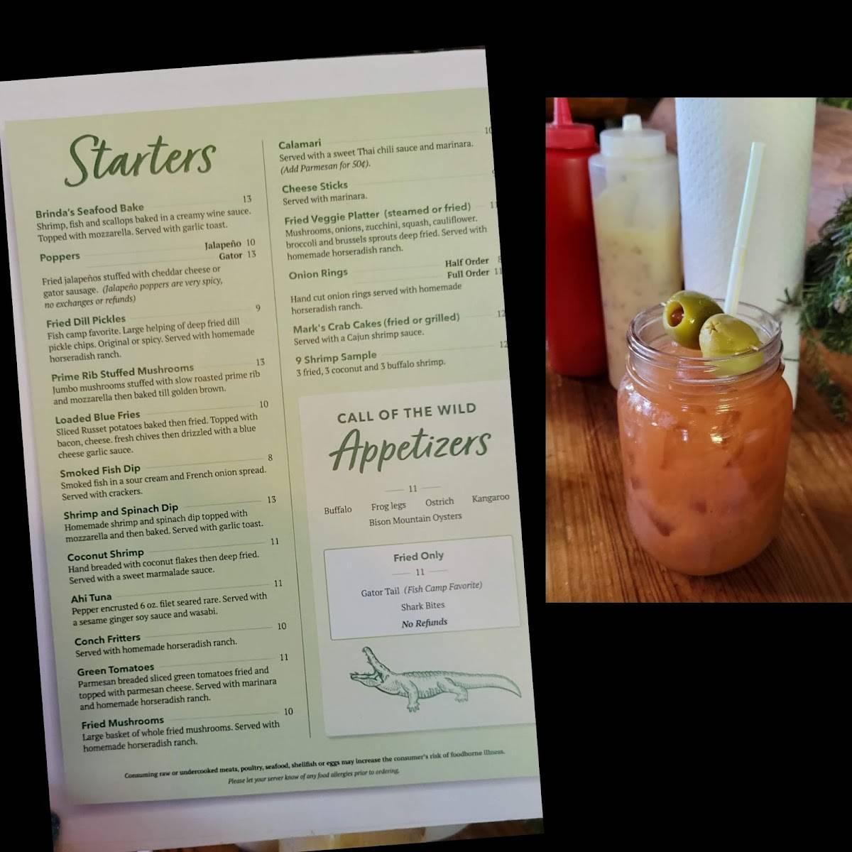 Menu at Clark's Fish Camp Seafood Restaurant, Jacksonville
