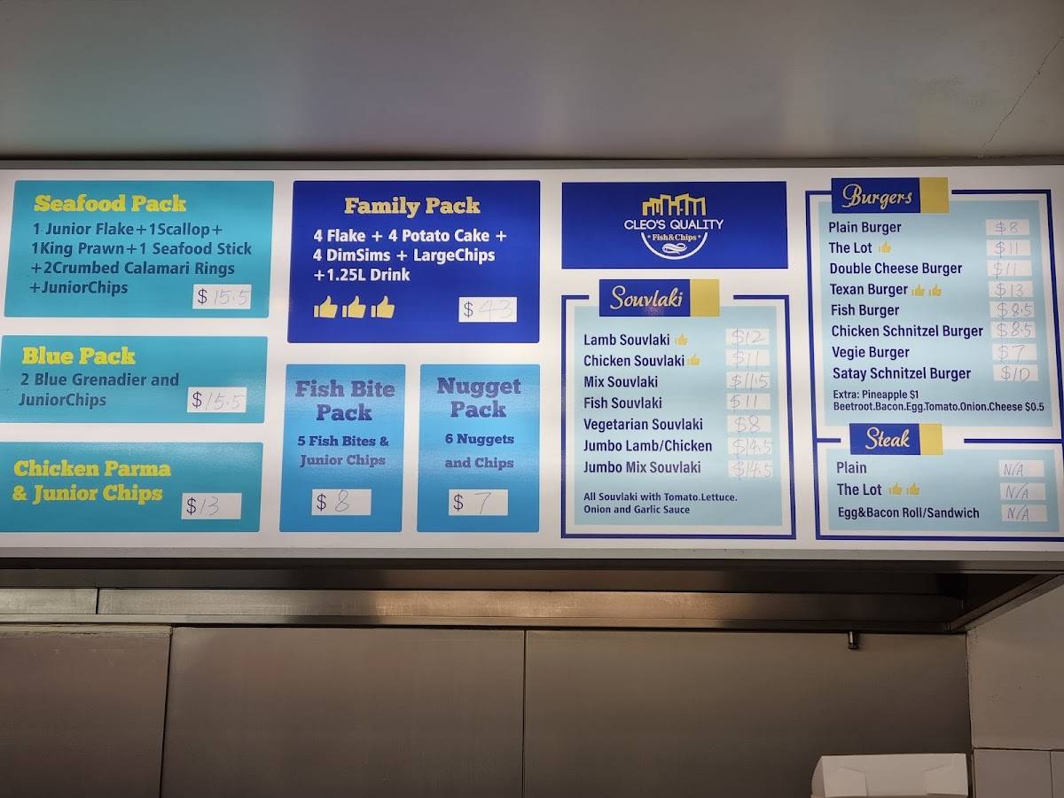 Menu at Cleo's Quality Fish & Chips fast food, Knoxfield