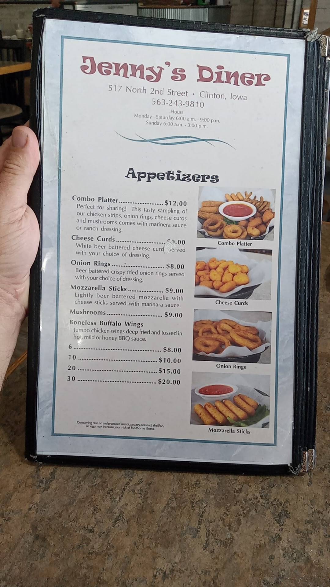 Menu at Jenny's Diner restaurant, Clinton