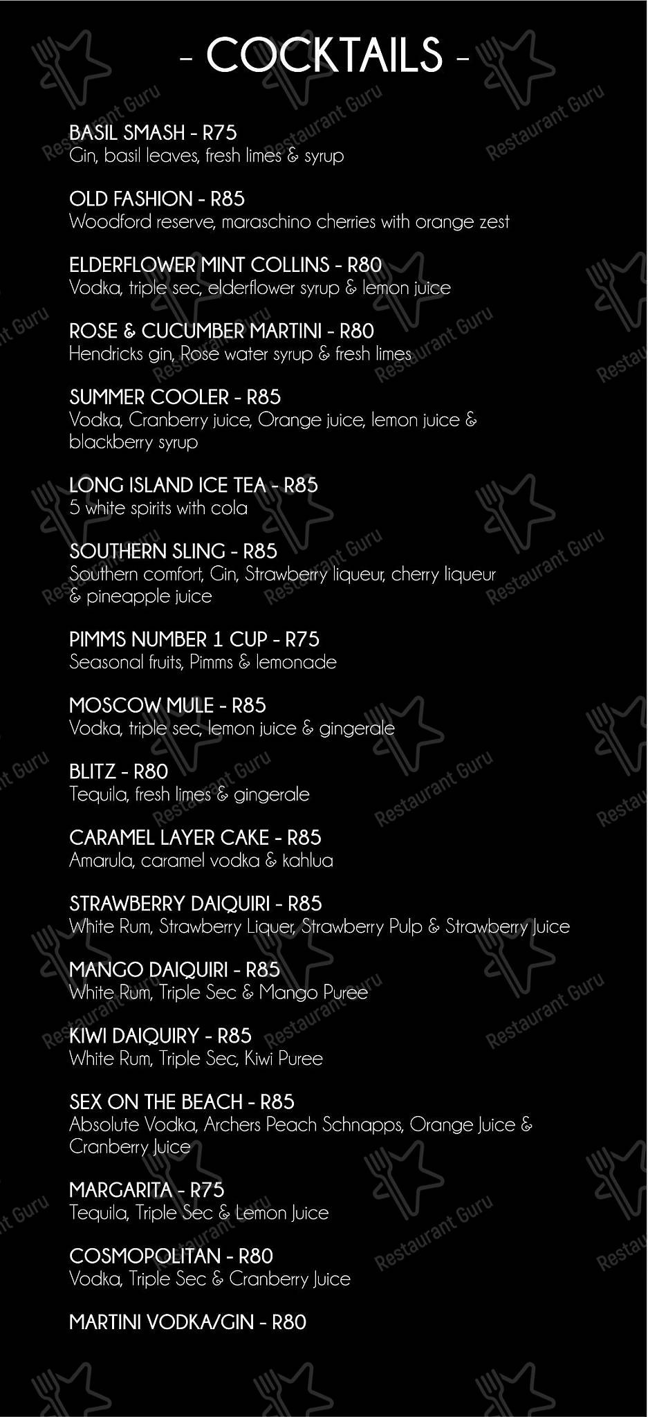 Menu at Mountain Club Rooftop Bistro, Cape Town
