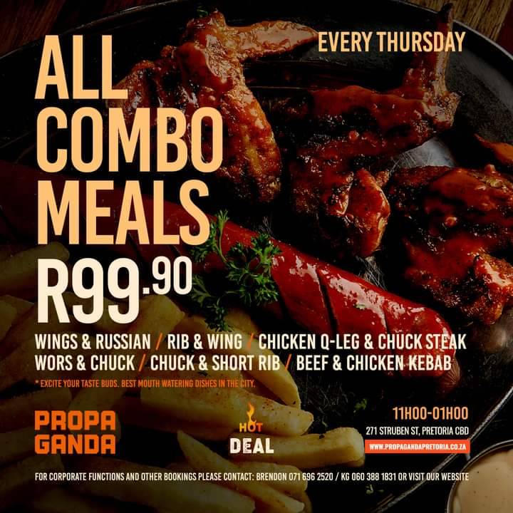 Menu at Propaganda Pretoria club, Pretoria