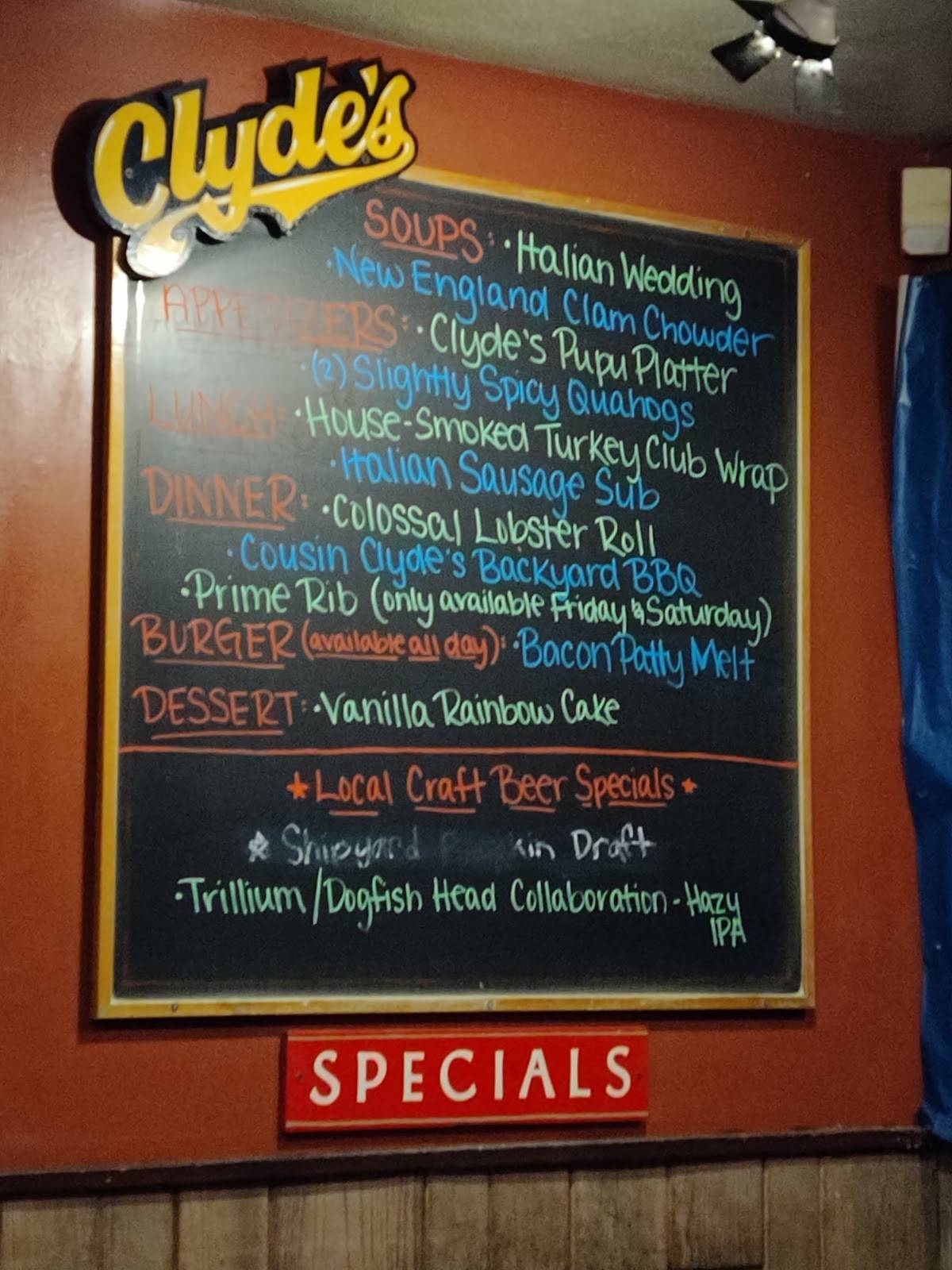 Menu at Clyde’s Grill and Bar, Walpole, 642 Providence Hwy