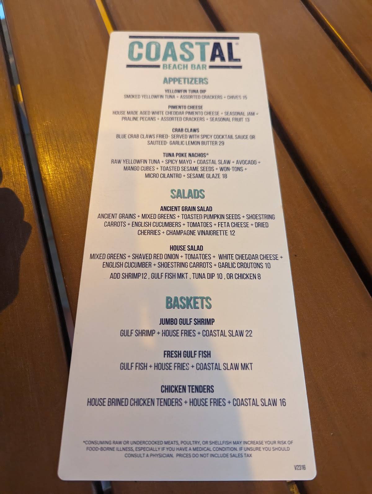Menu at Coastal Orange Beach pub & bar, Orange Beach