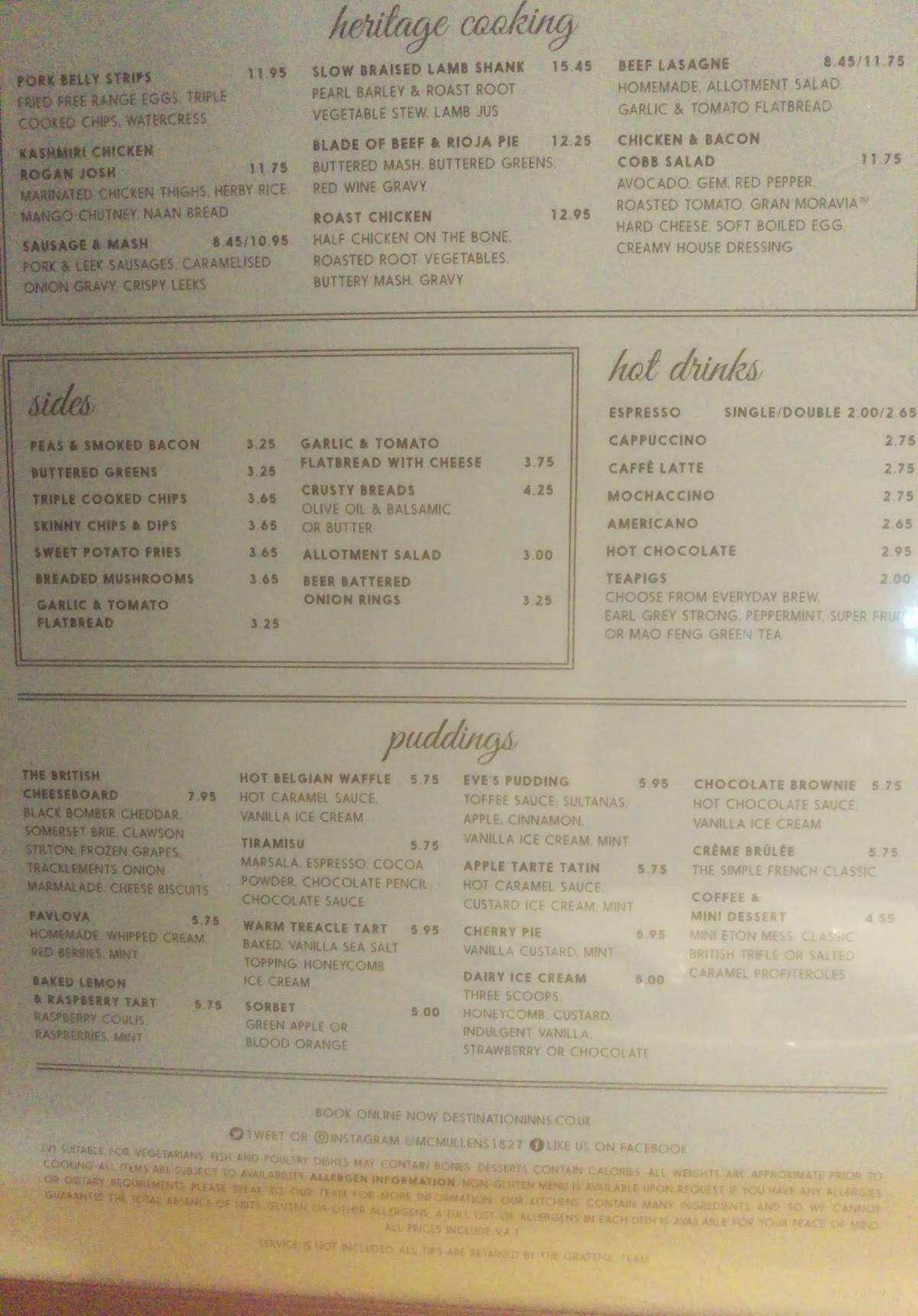 Menu at Cock o’ the North pub & bar, Hatfield