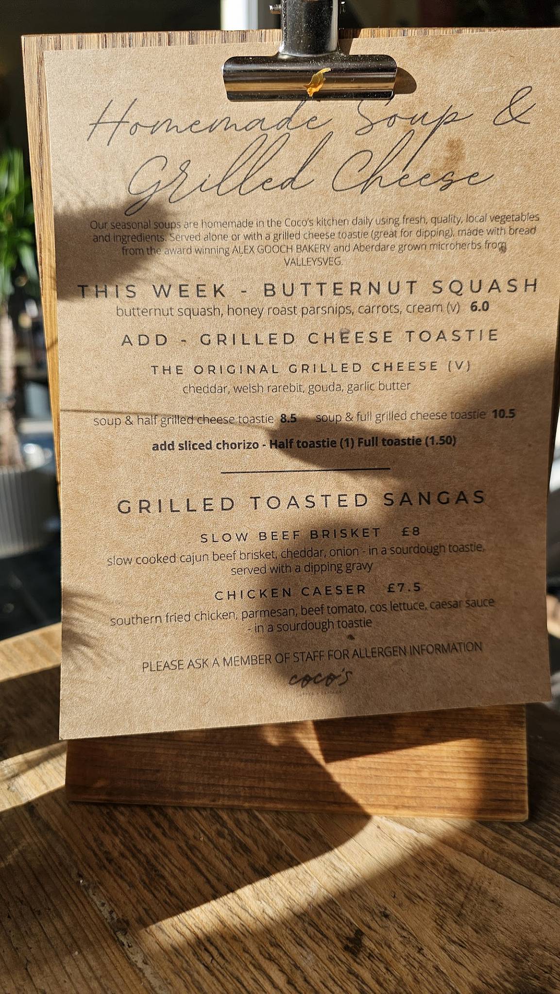 Menu at Coco's Coffee & Candles, Aberdare