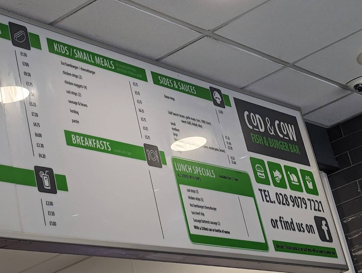 Menu at Cod & Cow fast food, Belfast