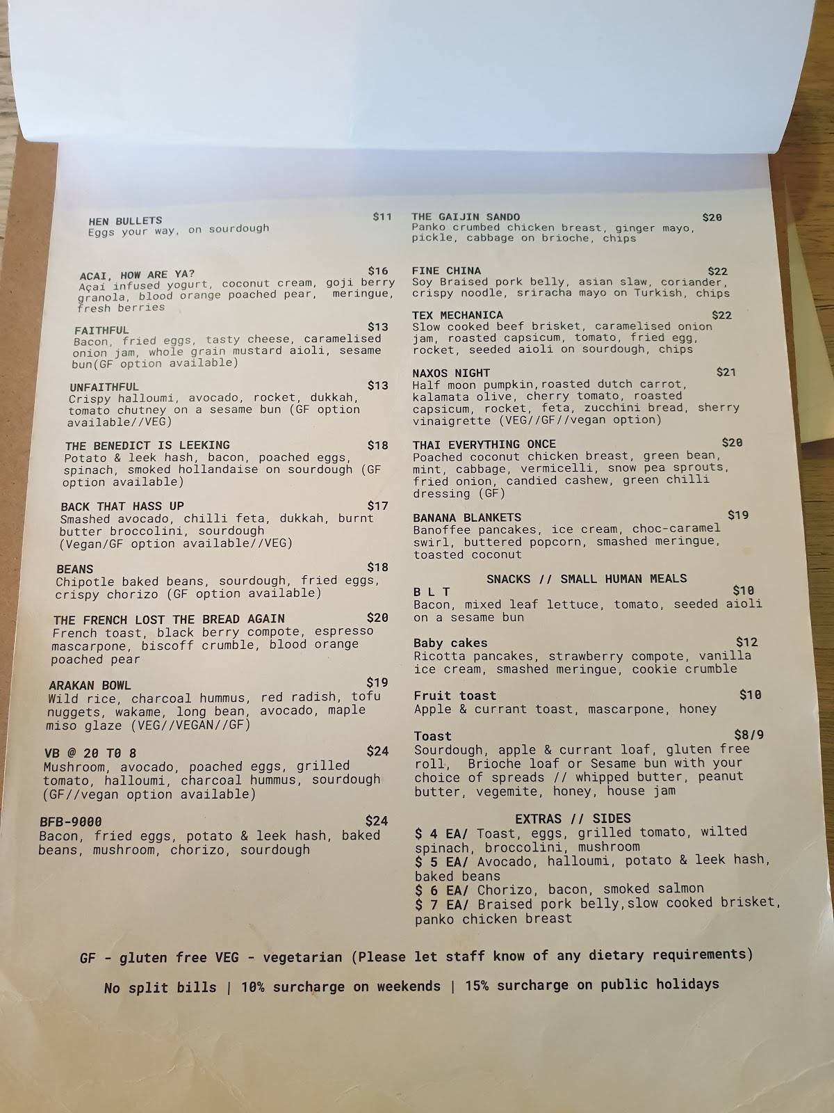 Menu at Coffee Lab cafe, Canberra, Canberra Centre