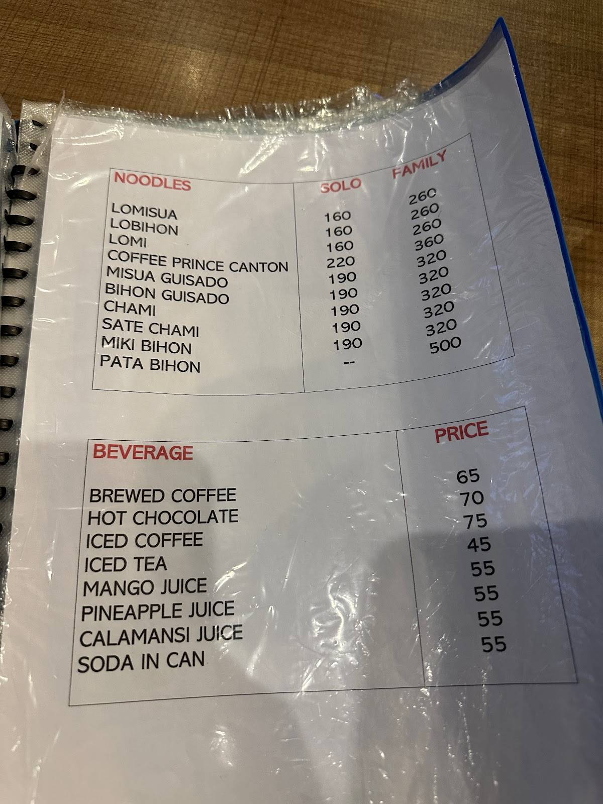 Menu at Coffee Prince SportsBar, Manila