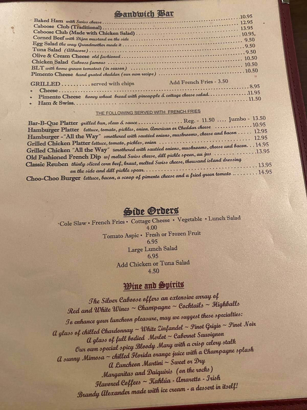 Menu at Silver Caboose Restaurant & Soda Fountain, Collierville