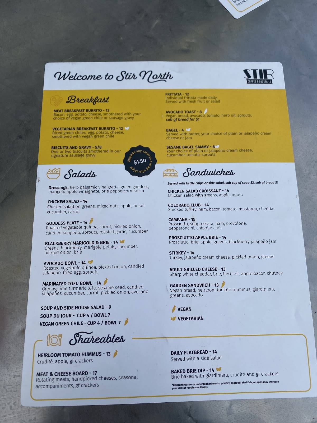 Menu at STIR Coffee & Cocktails pub & bar, Colorado Springs