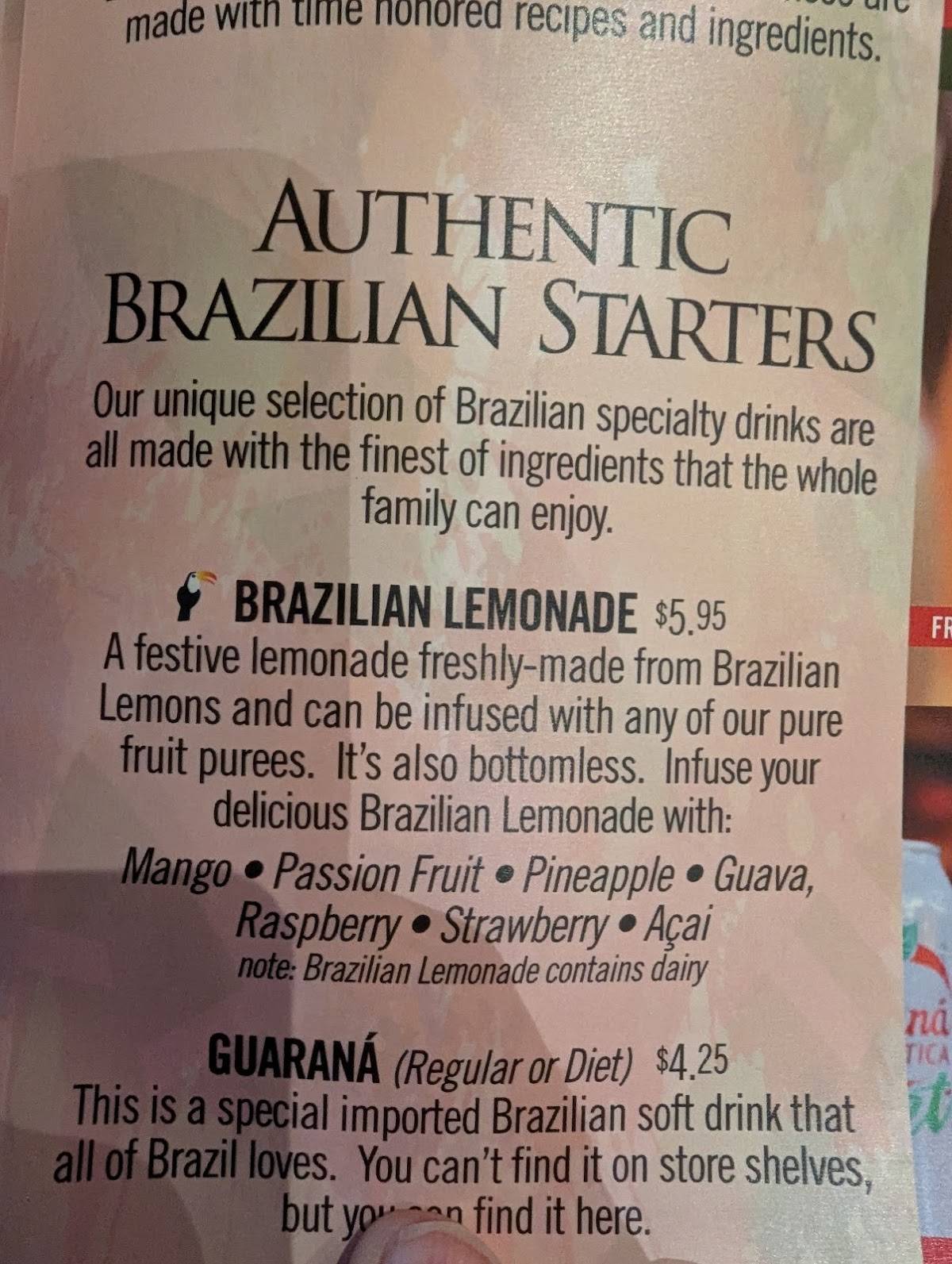 Menu at Tucanos Brazilian Grill steakhouse, Colorado Springs, Cinema Point