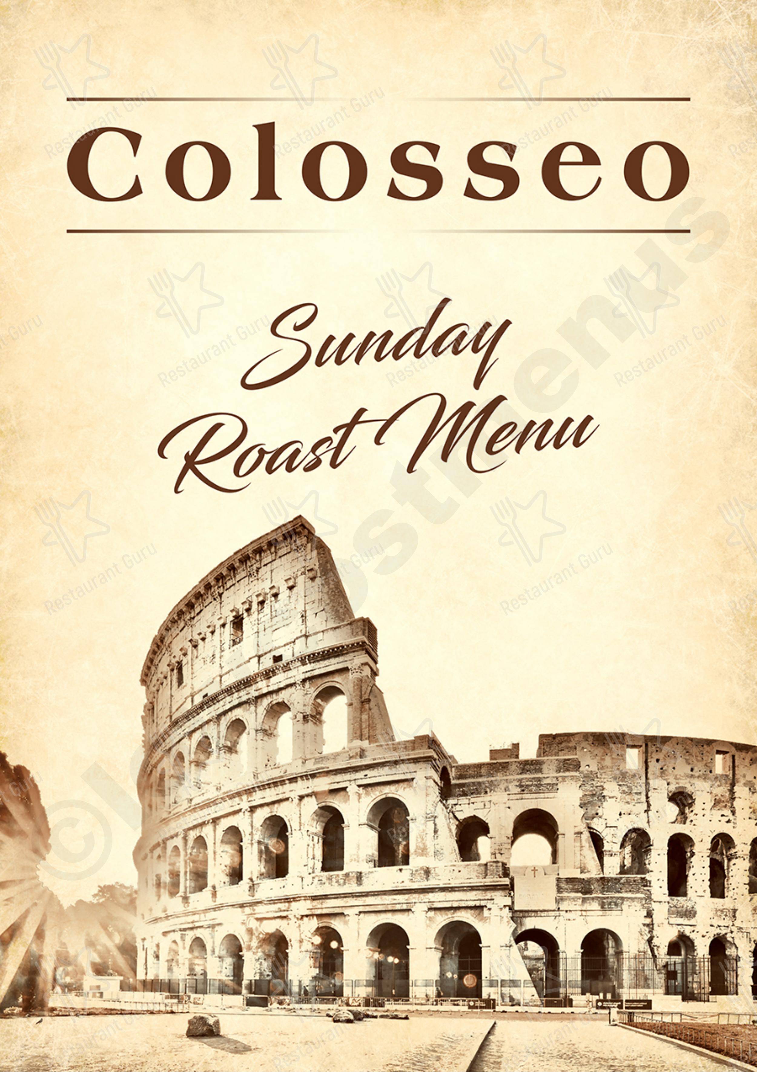 Menu at Colosseo restaurant, Bridgend