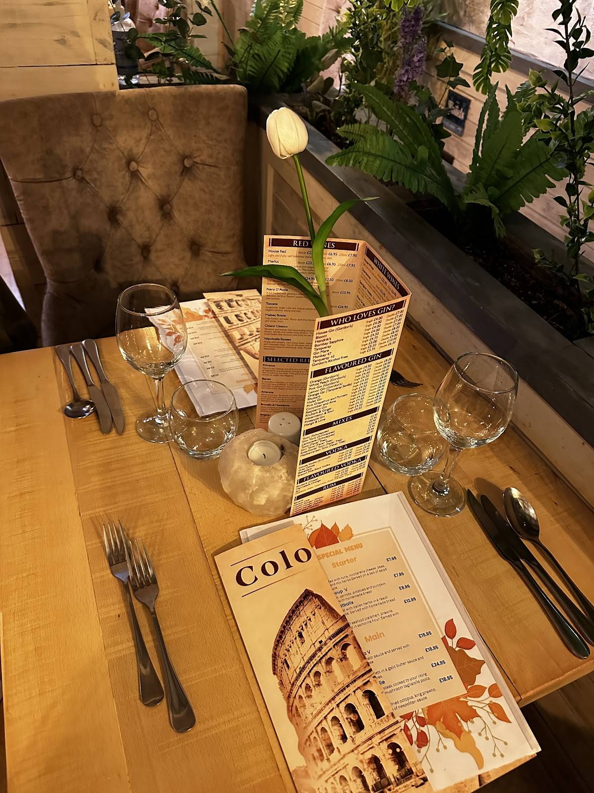 Menu at Colosseo restaurant, Bridgend