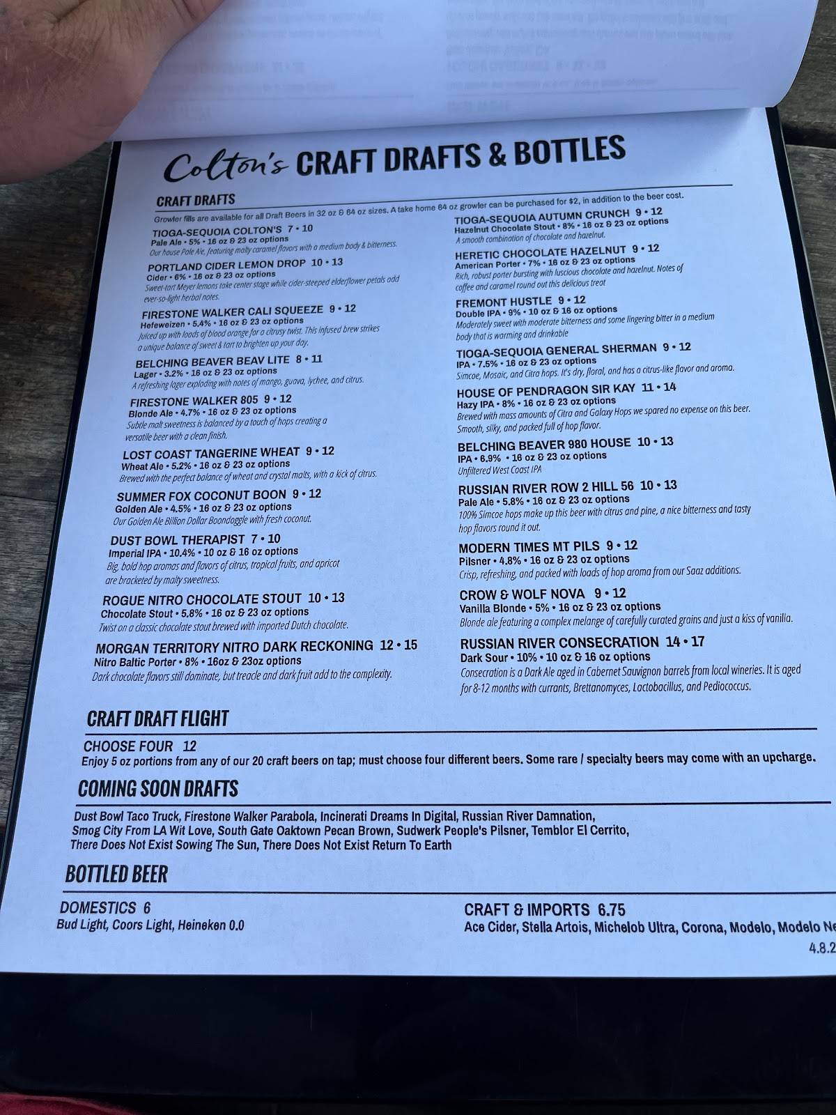 Menu at Colton's Social House steakhouse, Clovis, Shaw Ave