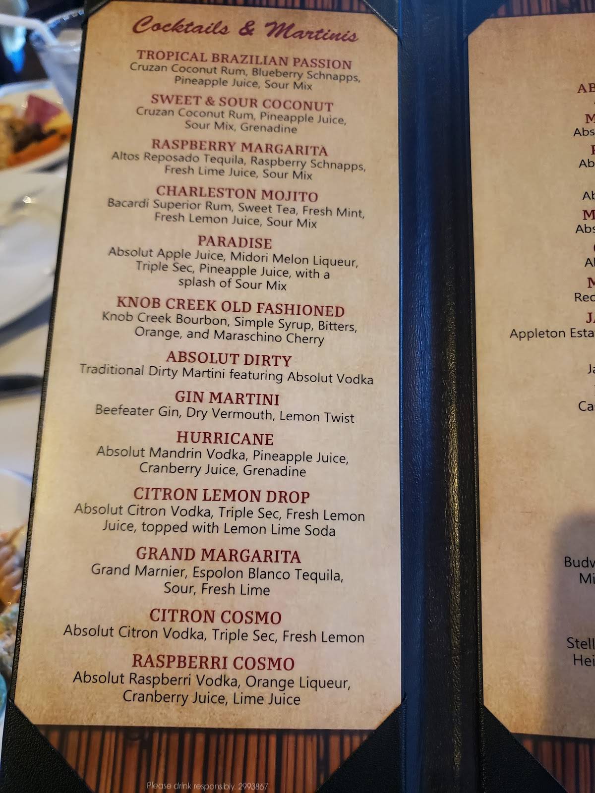 Menu at Braza Do Sul Brazilian Steakhouse, Columbia