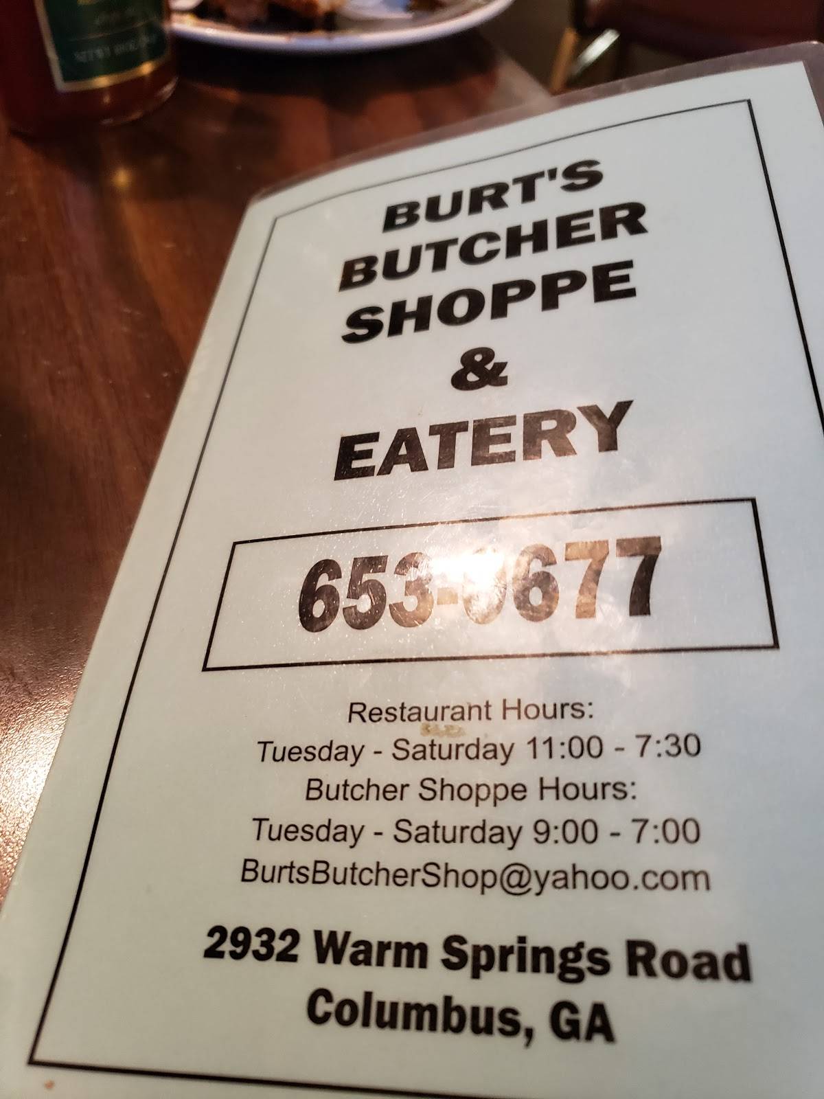 Menu at Burts Butcher Shoppe restaurant, Columbus