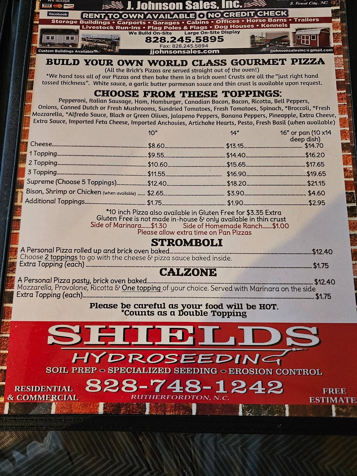 Menu at The Brick Pizzeria, Columbus