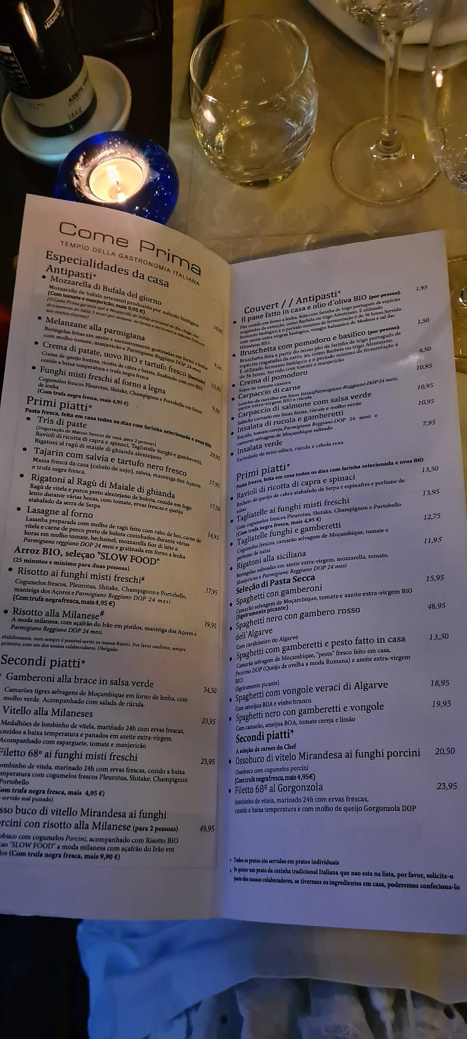 Menu at Restaurante Come Prima, Lisbon