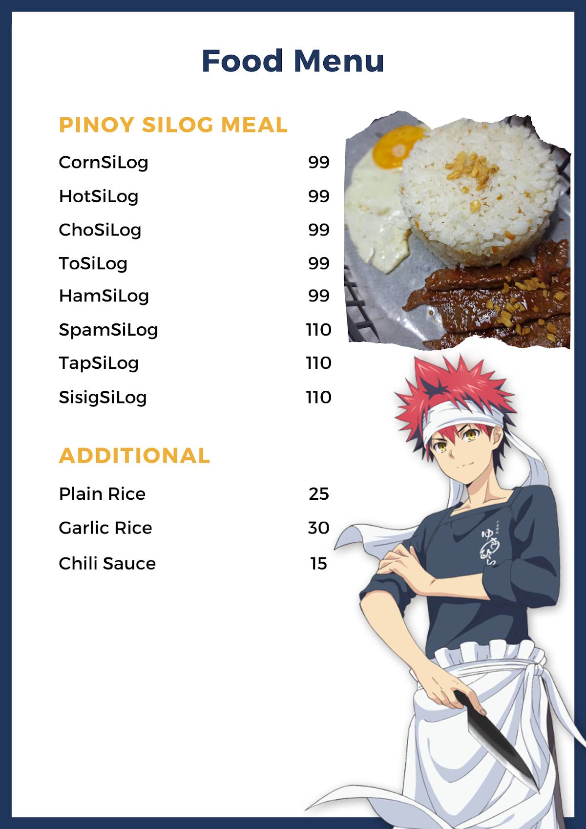 Menu at Comics Cafe (Comica), Davao City