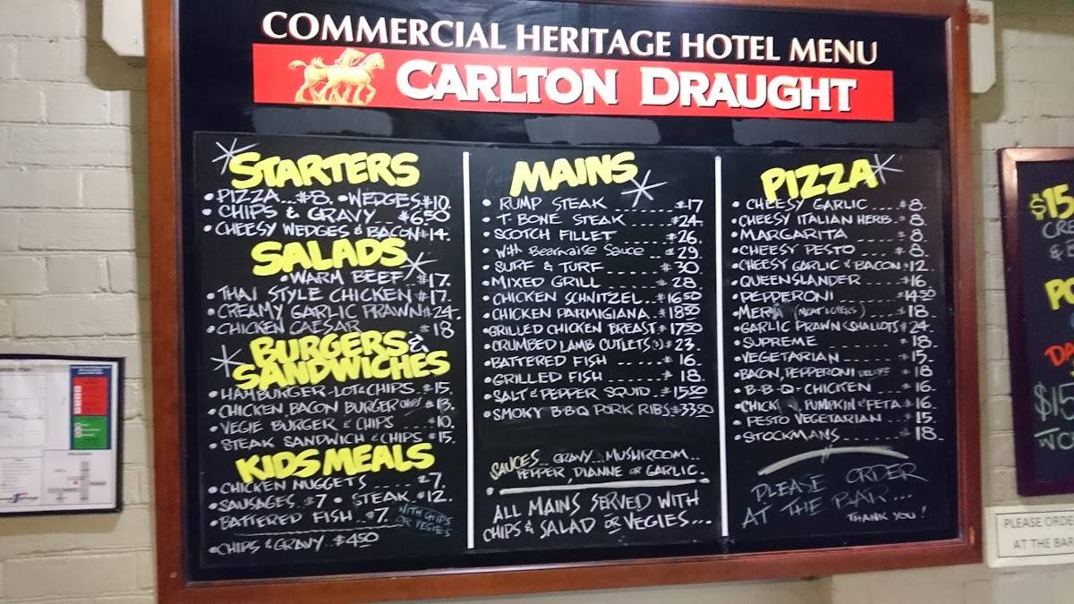 Menu at Commercial Hotel Junee restaurant, Junee