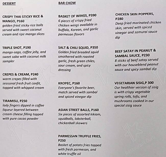 Menu at Common Table restaurant, Makati