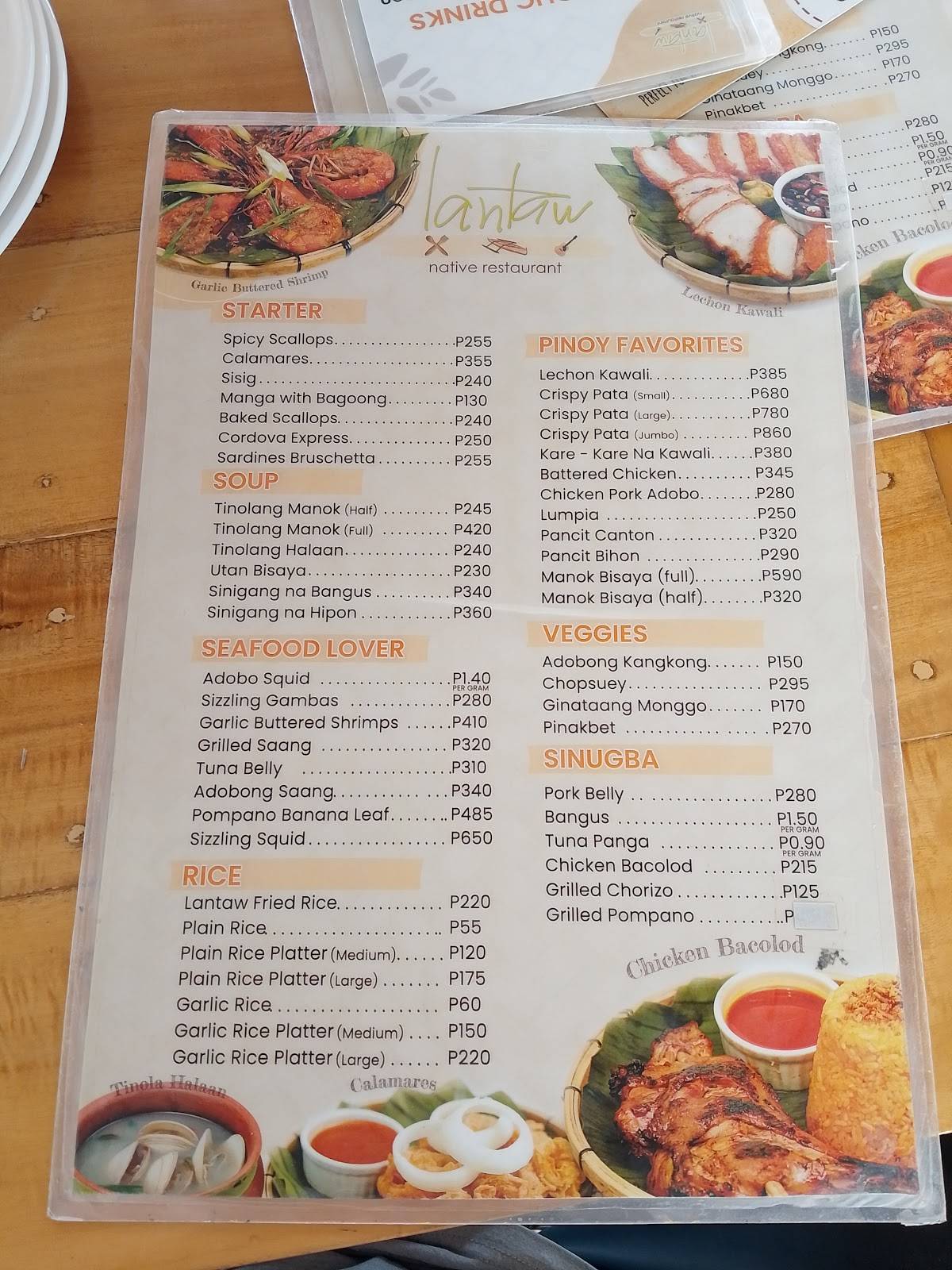 Menu at Lantaw Seafood and Grill restaurant, Compostela
