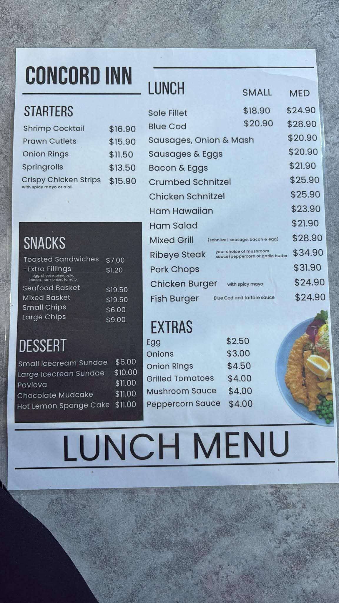 Menu at Concord Inn restaurant, Dunedin, Concord Shopping Centre 12 ...