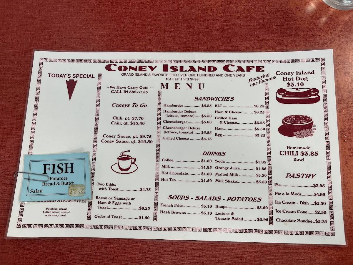 Menu at Coney Island Lunch Room restaurant, Grand Island