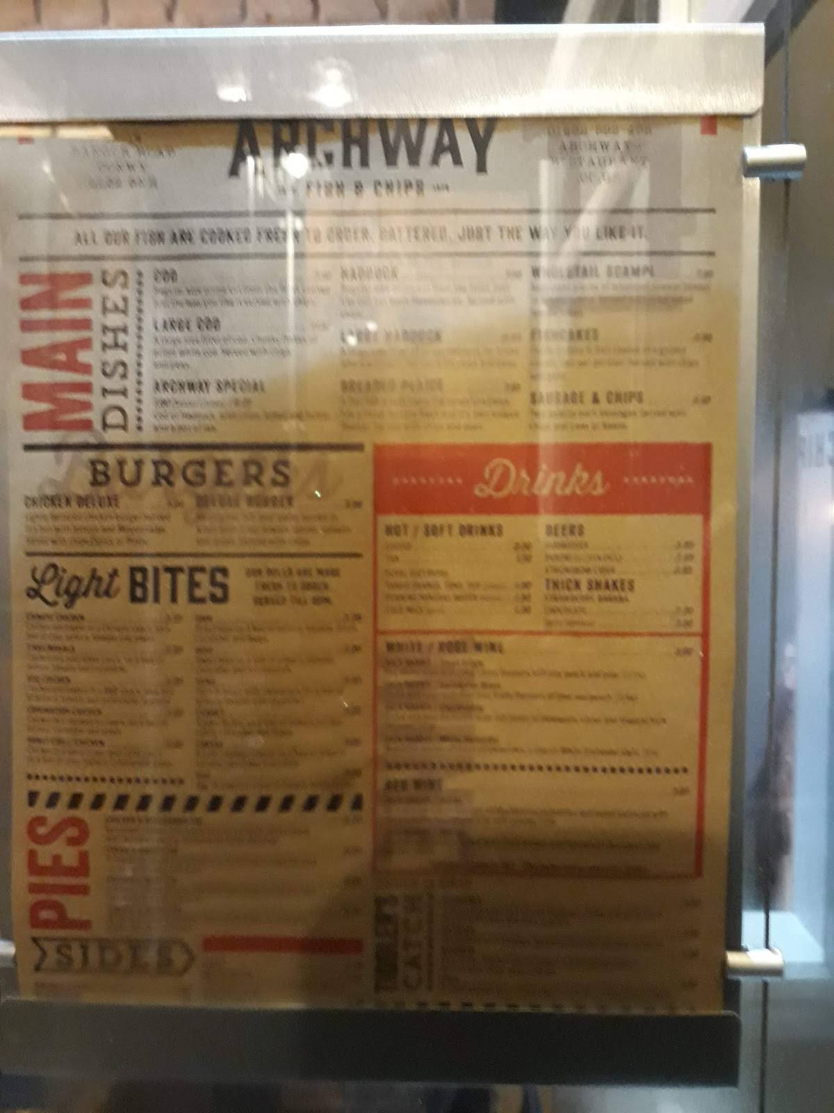 Menu at The Archway fast food, Conwy