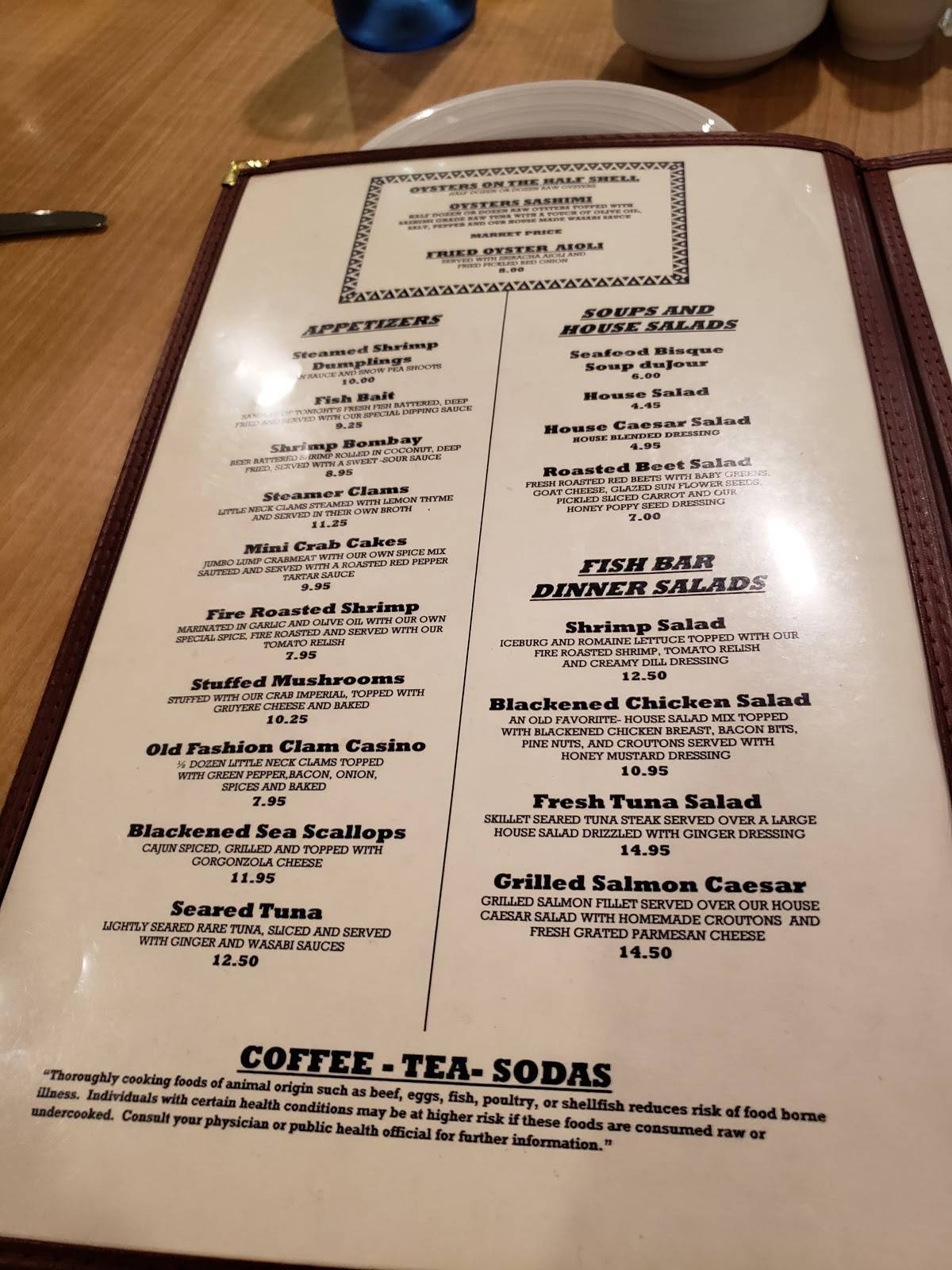 Menu at Cool Springs Fish Bar & Restaurant, Dover