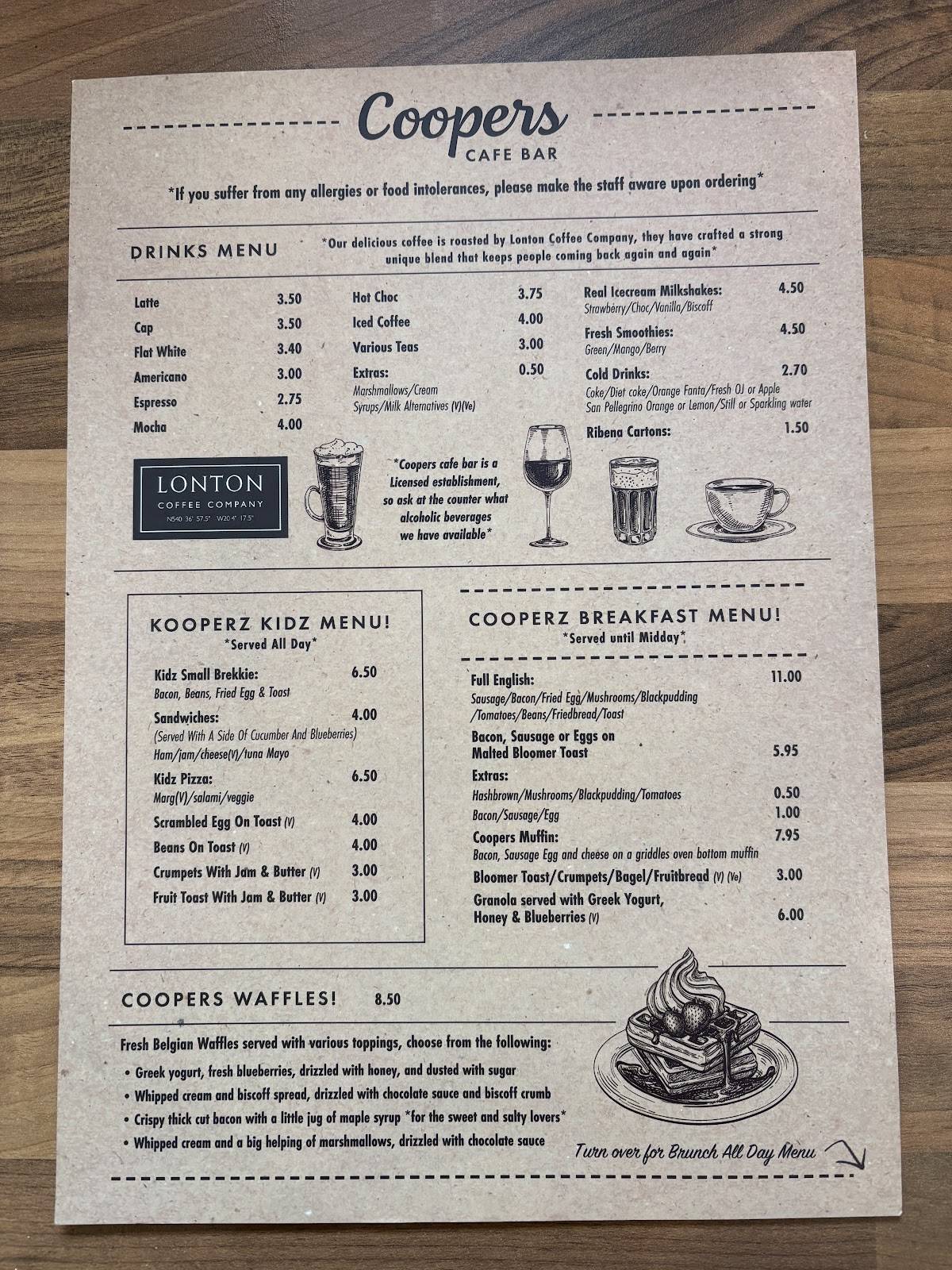 Menu at Coopers Café Bar, Skipton