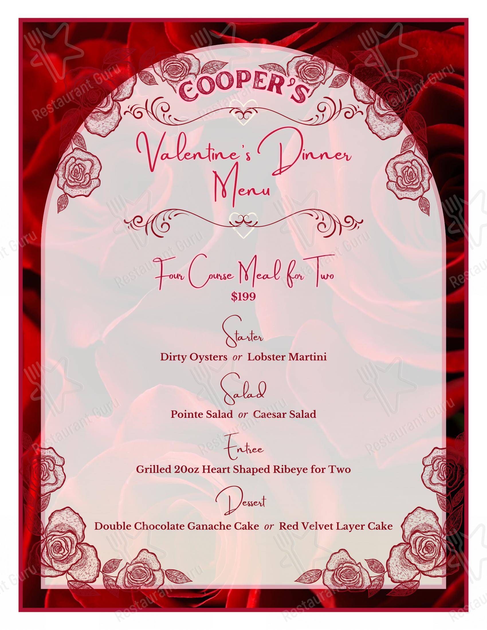 Menu at Cooper's Chop House & Seafood steakhouse, Vero Beach