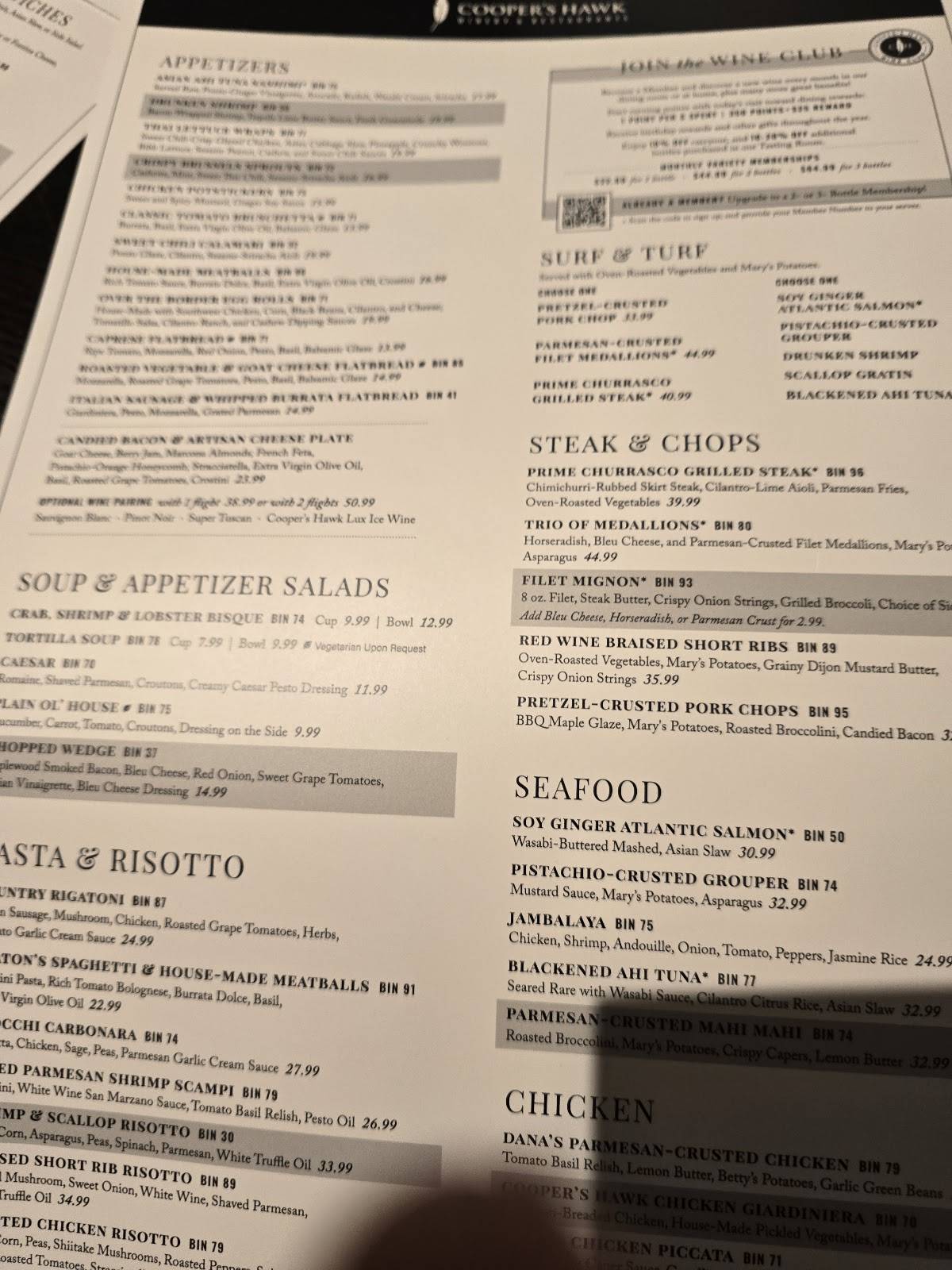 Menu at Cooper's Hawk Winery & Restaurant- Algonquin, Algonquin