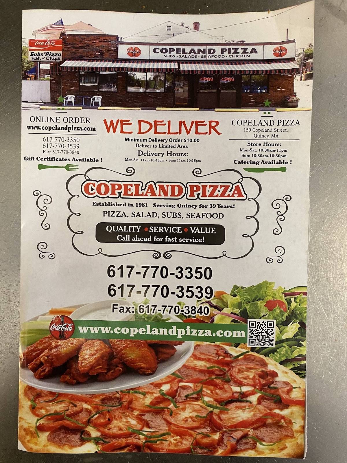 Menu at Copeland Street Sub & Pizza pizzeria, Quincy