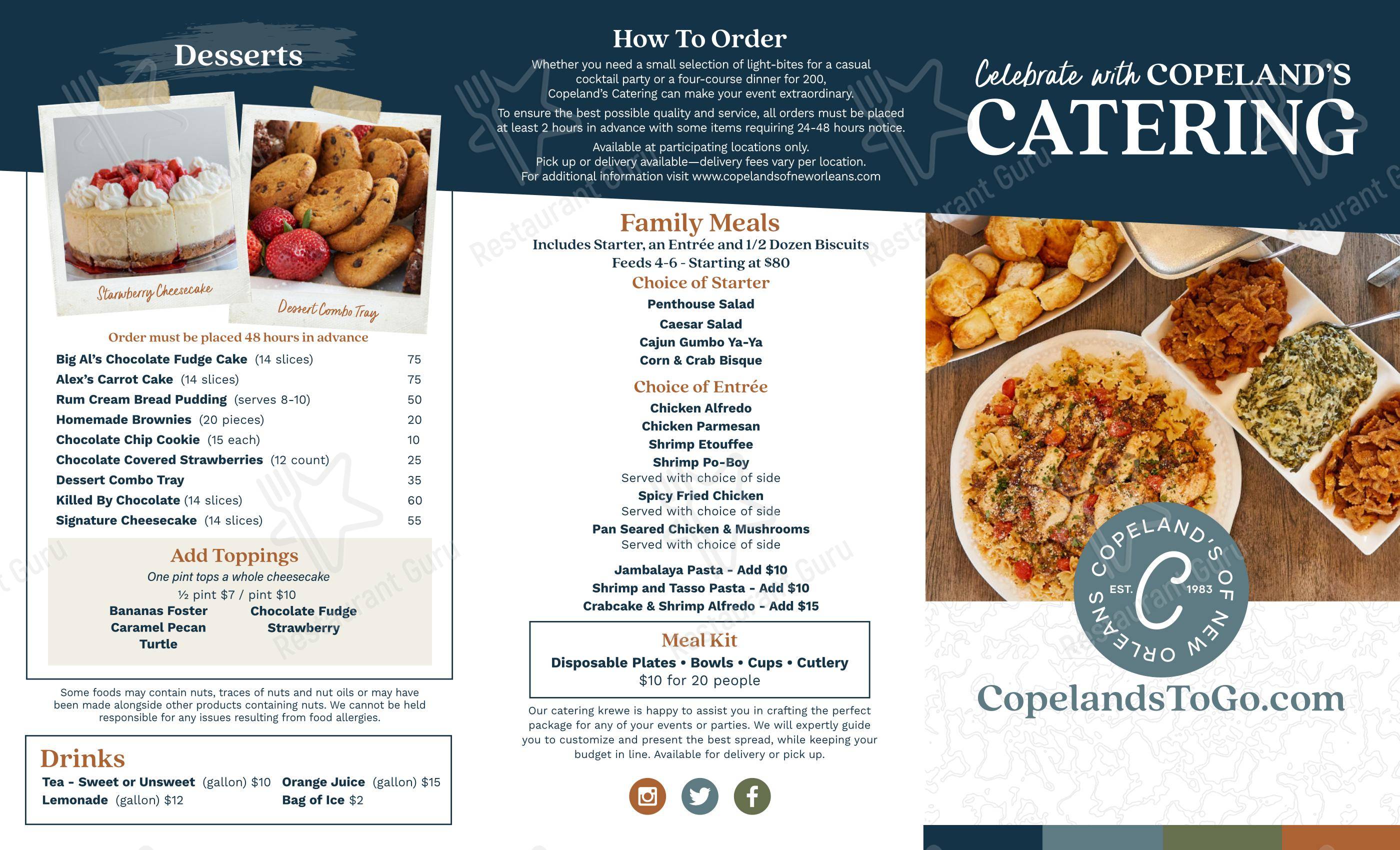 Menu at Copeland's of New Orleans steakhouse, Houma