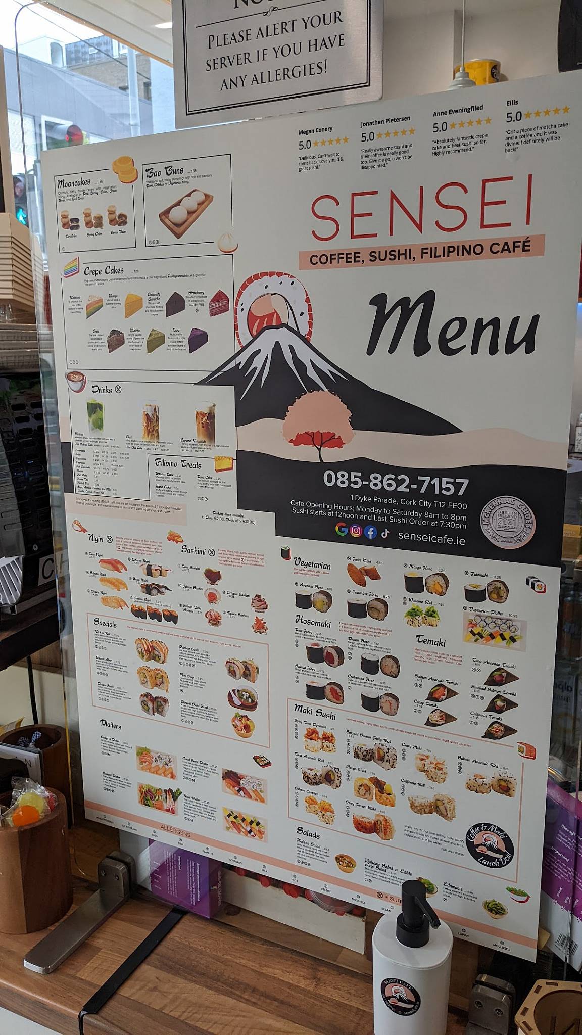Menu at Sensei Coffee & Sushi Cafe, Cork