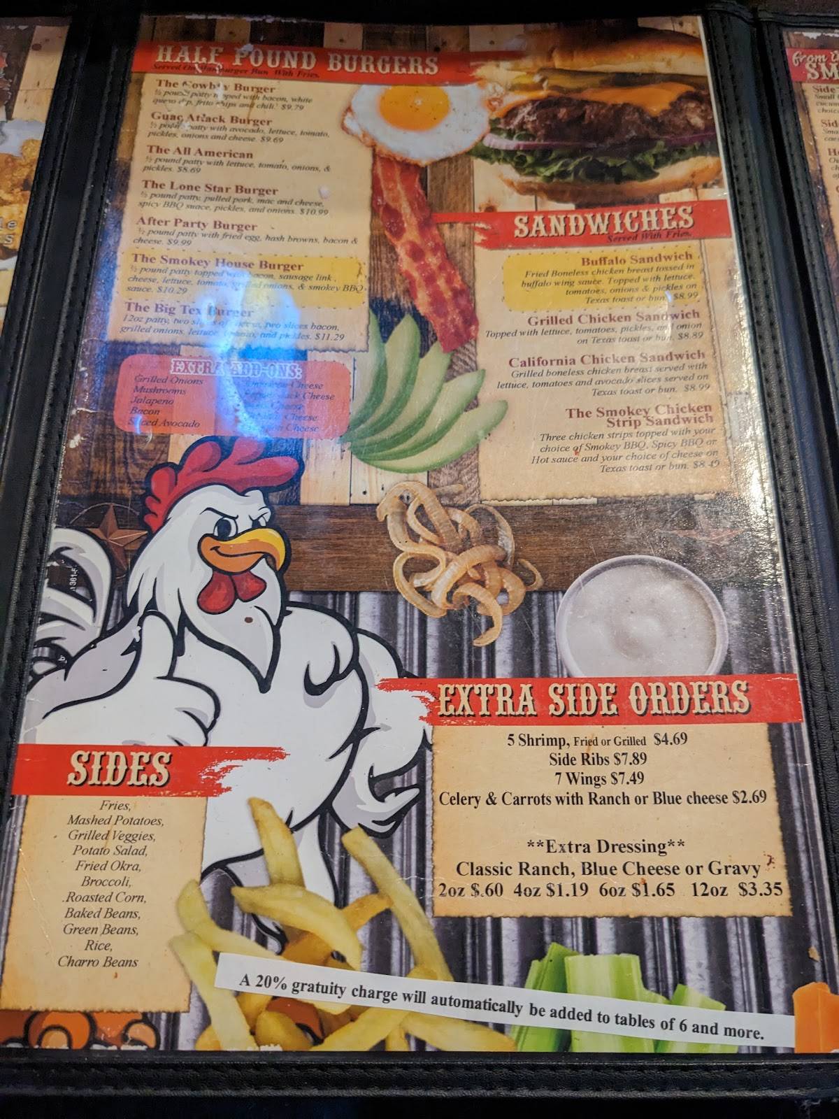 Menu at Smokey Rooster bar and grill, Corpus Christi