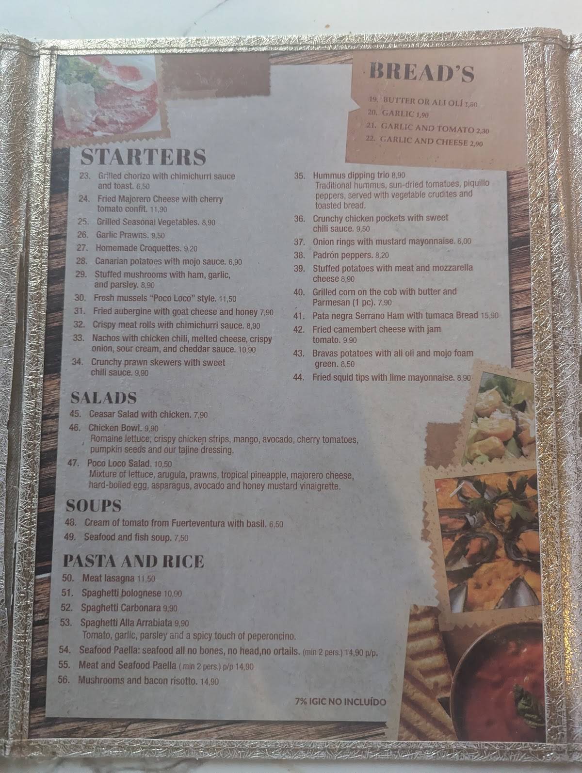 Menu at Poco Loco Grill - Restaurant Corralejo Fuerteventura, Corralejo ...