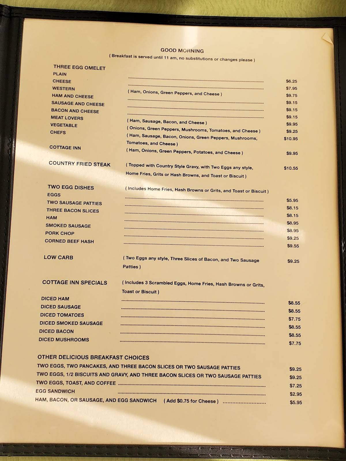 Menu at Cottage Inn restaurant, Lady Lake, 340 US-441
