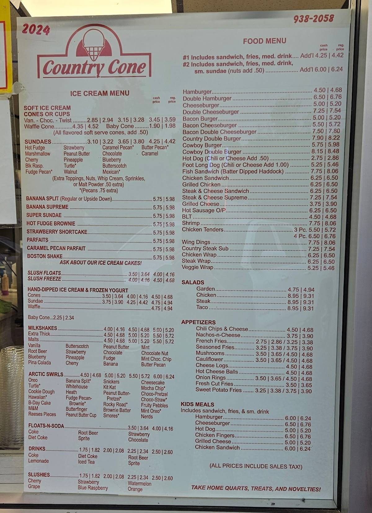 Menu at Country Cone, Punxsutawney, N Main St