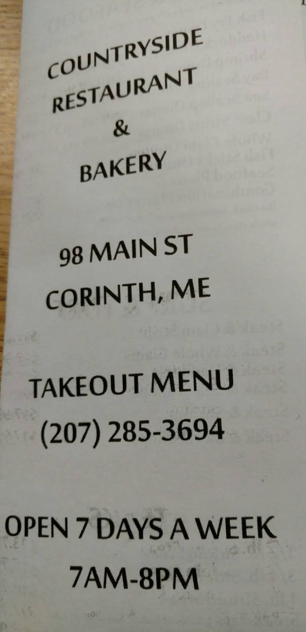 Menu at Countryside Restaurant, Corinth, 98 Main St