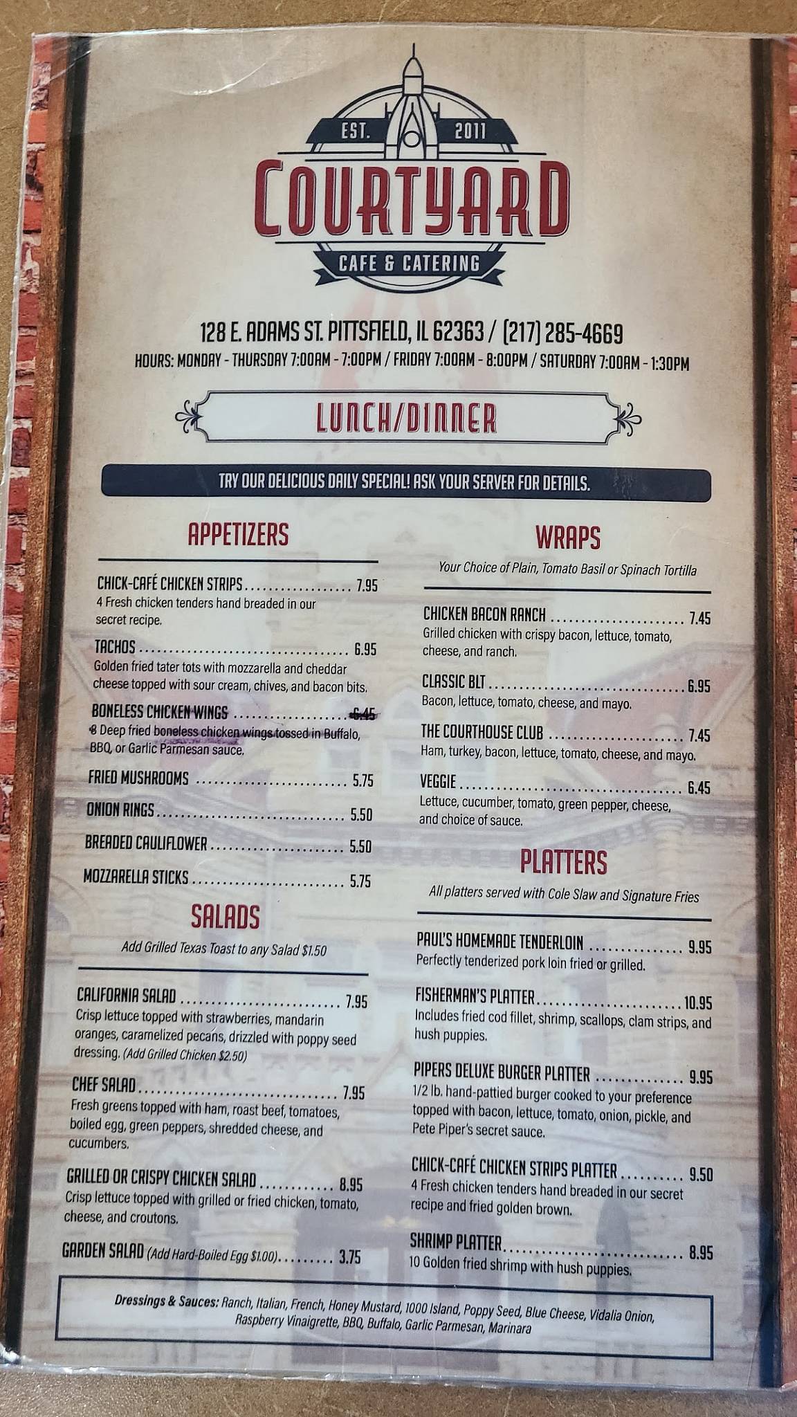 Menu at Courtyard Cafe & Bakery, Pittsfield