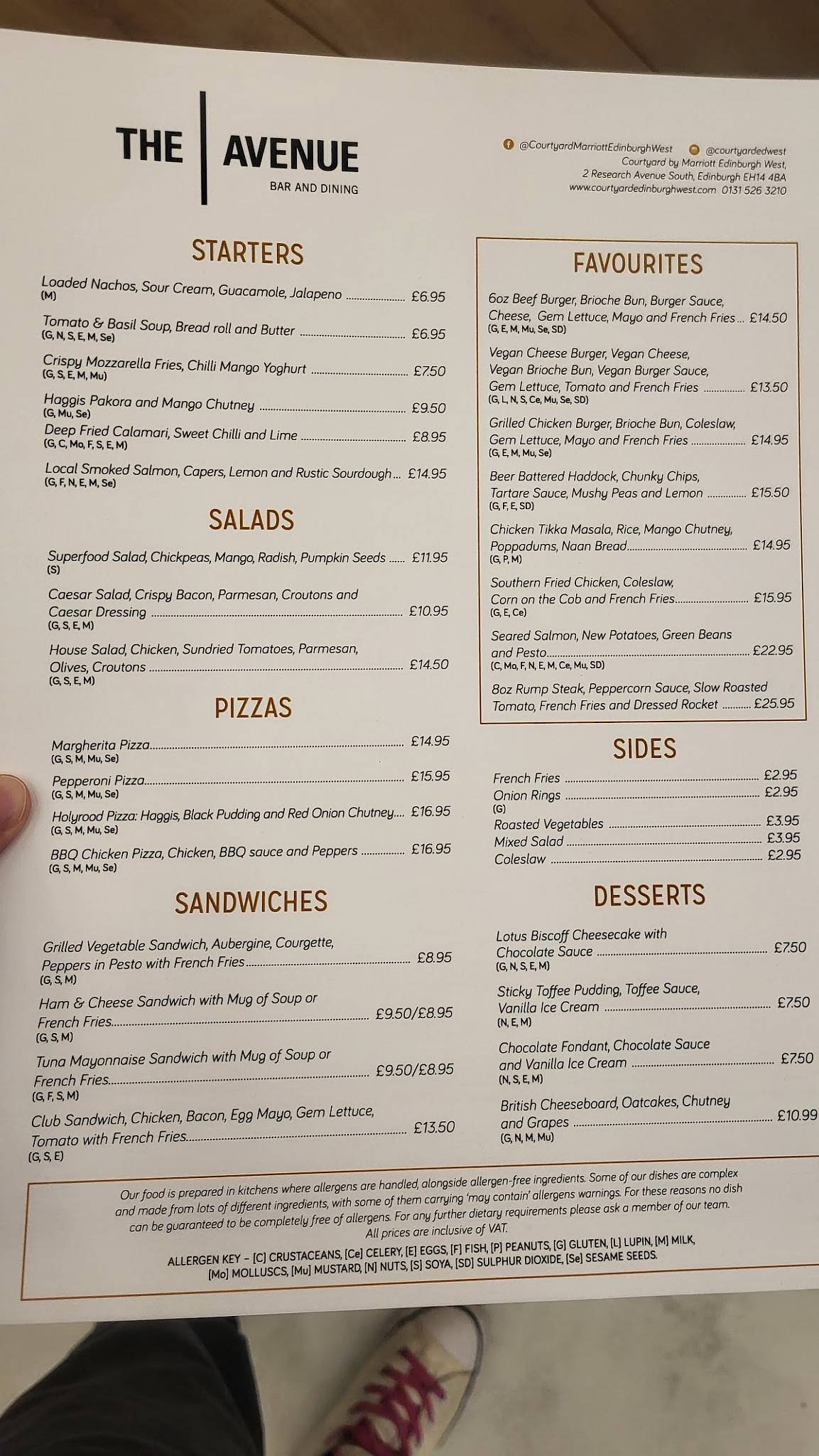 Menu at Courtyard by Marriott Edinburgh West Restaurant, Currie
