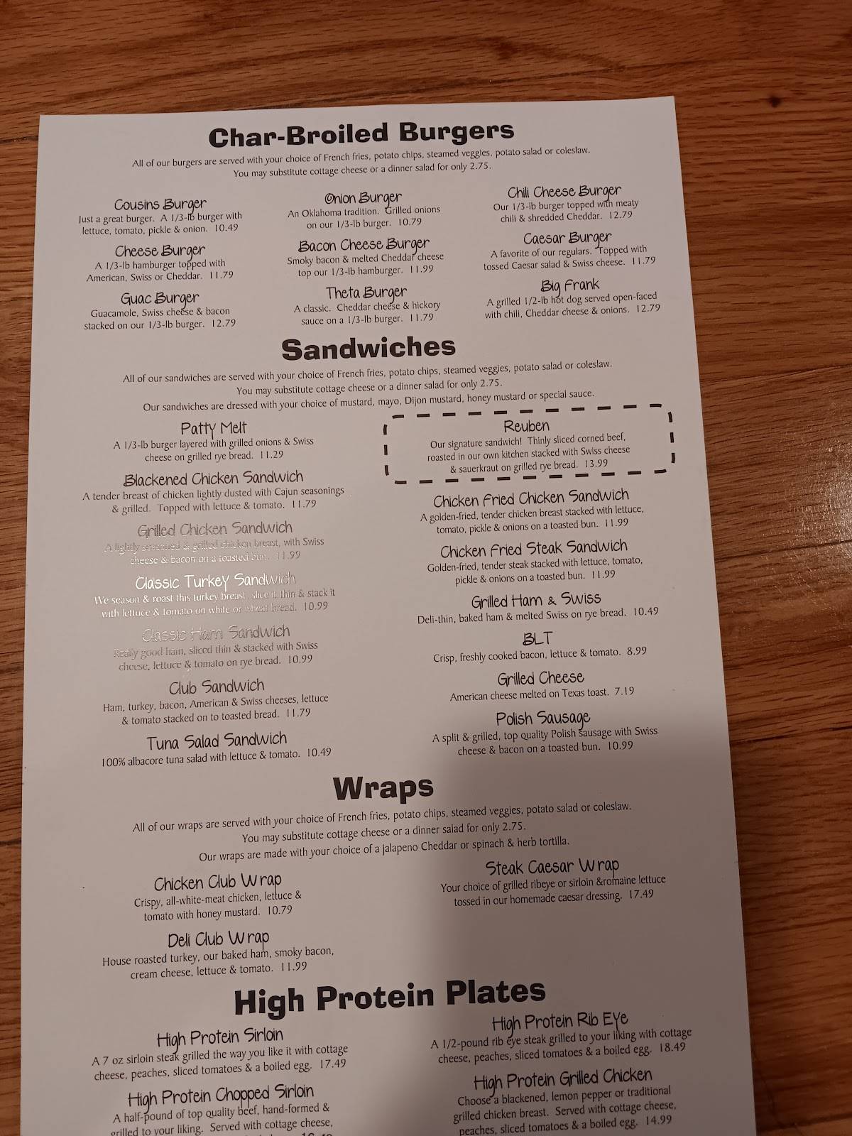 Menu at Cousins Bar & Grill, Oklahoma City