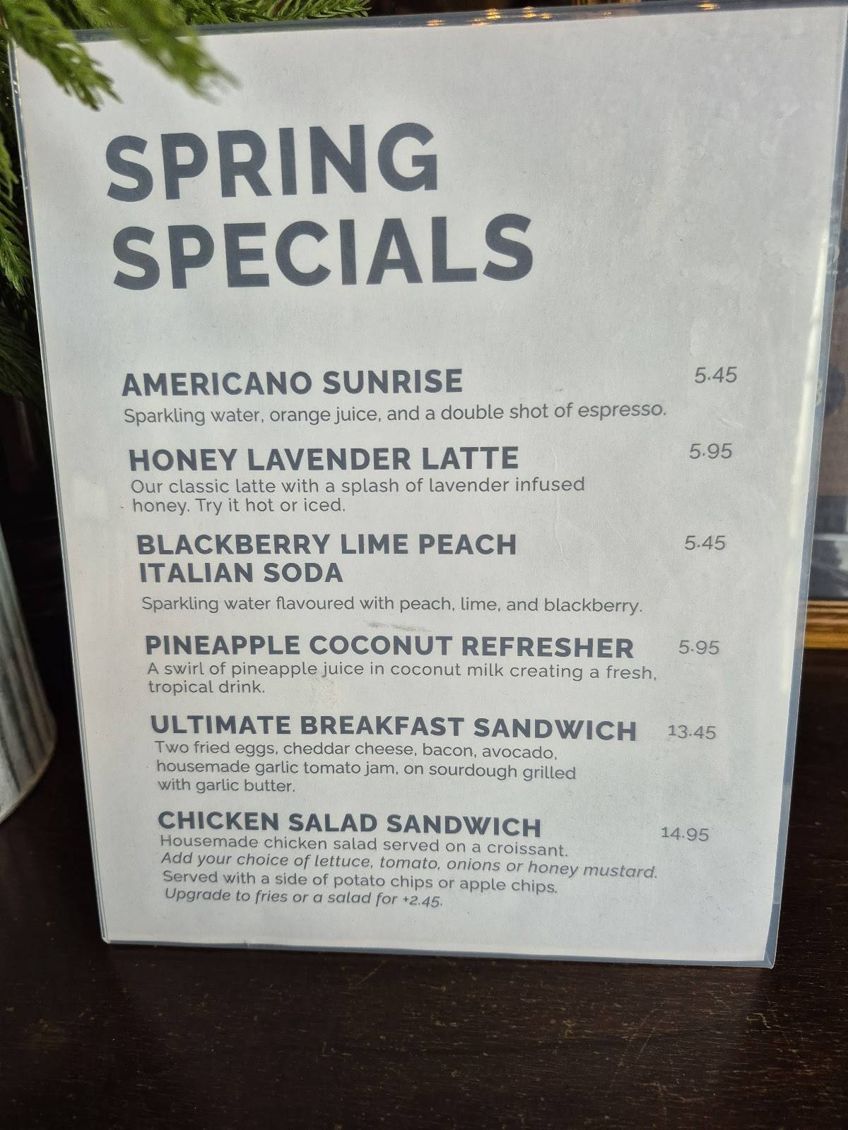 Menu at Covenant Cafe, Waterloo