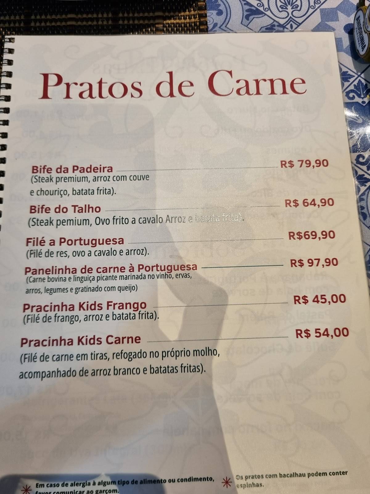 Menu em Cozinha do Português restaurante, Manaus