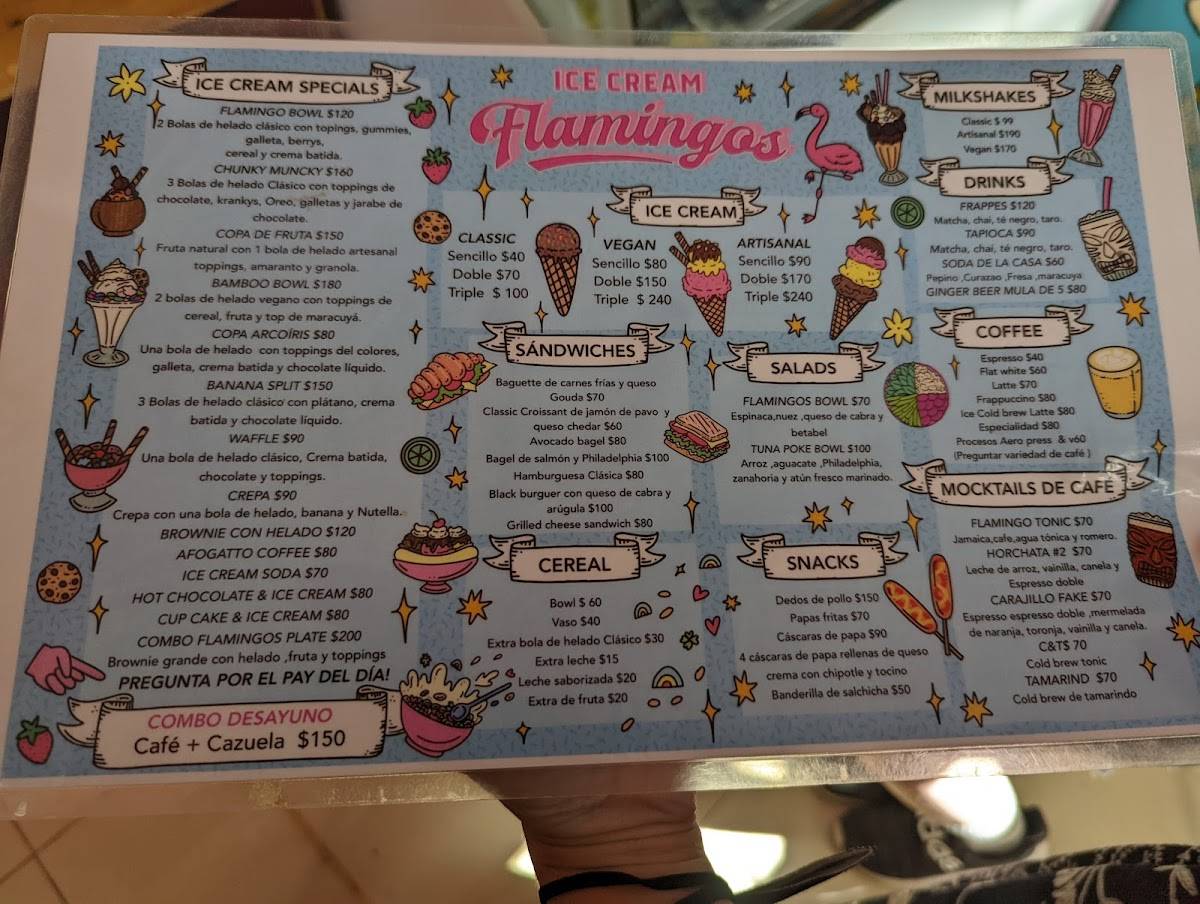 Menu at Flamingo Ice Cream Bar, San Miguel de Cozumel